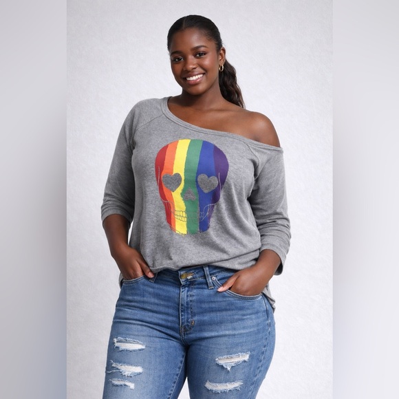 torrid | Sweaters | Torrid Gray Rainbow Skull Sweatshirtwomens Plus ...